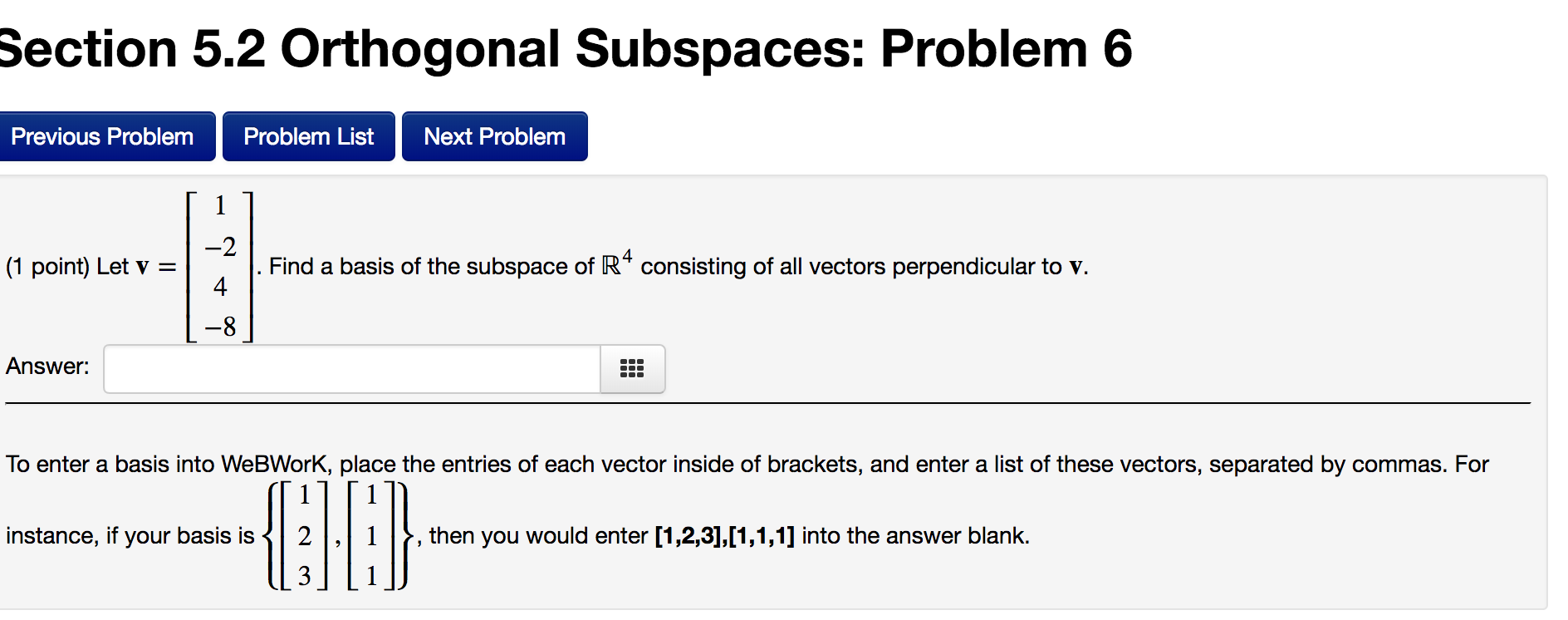 Solved Section 52 Orthogonal Subspaces Problem 6 Previous 