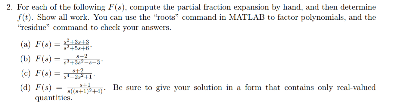 2. For each of the following F(s), compute the | Chegg.com