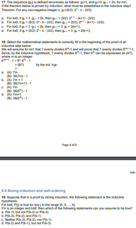 Solved 17: The sequence (gn) is defined recursively as | Chegg.com