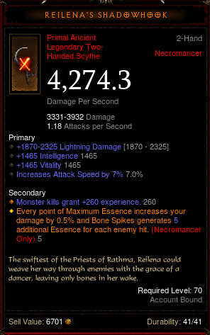 Help with Primal Shadowhook? Help with rerolls, no essence. Worth it? : r/Diablo3Necromancers