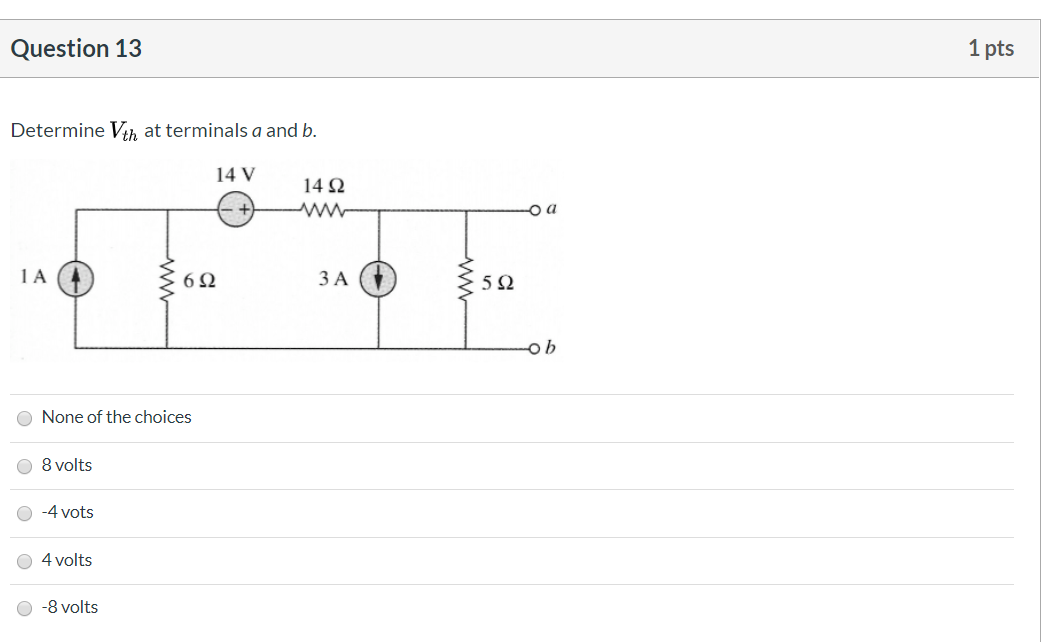 Solved Question 13 1 pts Determine Vth at terminals a and b. | Chegg.com