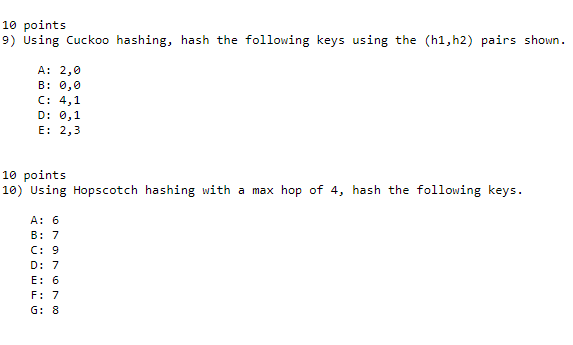 Solved 10 points 9) Using Cucko hasháng, hash the followáng | Chegg.com