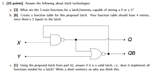 Solved 1. [10 points) Answer the following about latch | Chegg.com
