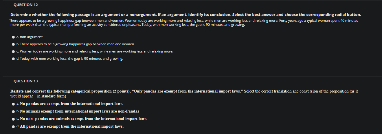 Solved QUESTION 12 Determine whether the following passage | Chegg.com