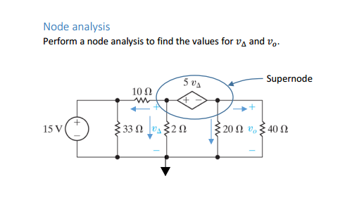 Solved Perform a node analysis to find the values for | Chegg.com