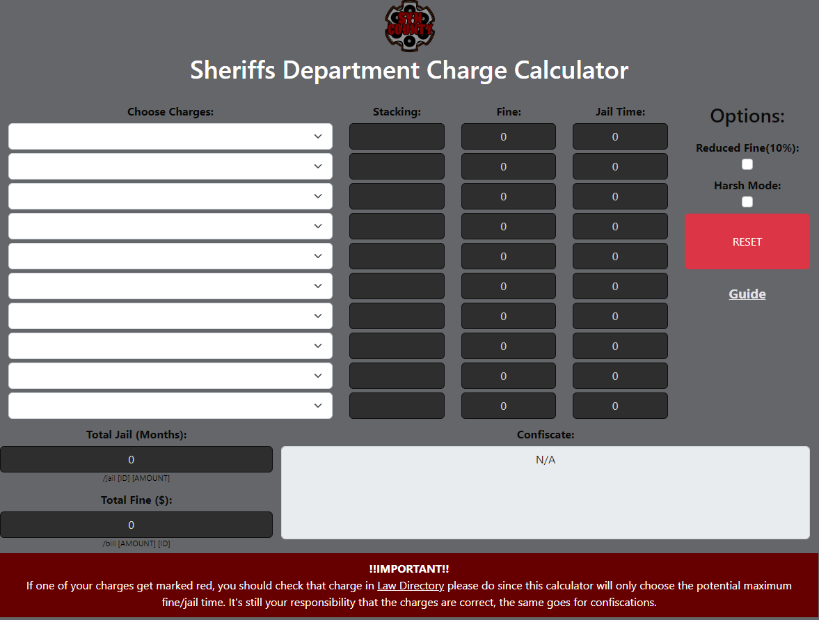 Charge Calculator | Syn County Sheriffs Department
