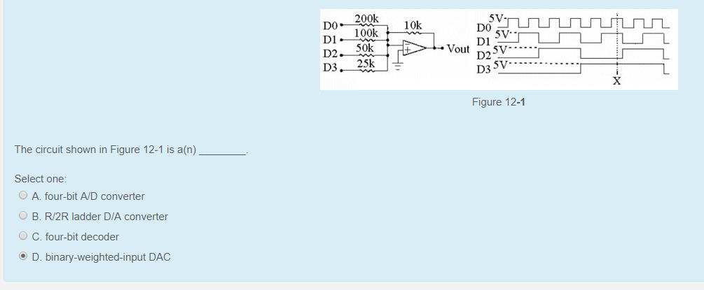 Solved 200k 100k 5V DO 10k DO D1 D2. 50k D3. 25 5V Vout 5V | Chegg.com