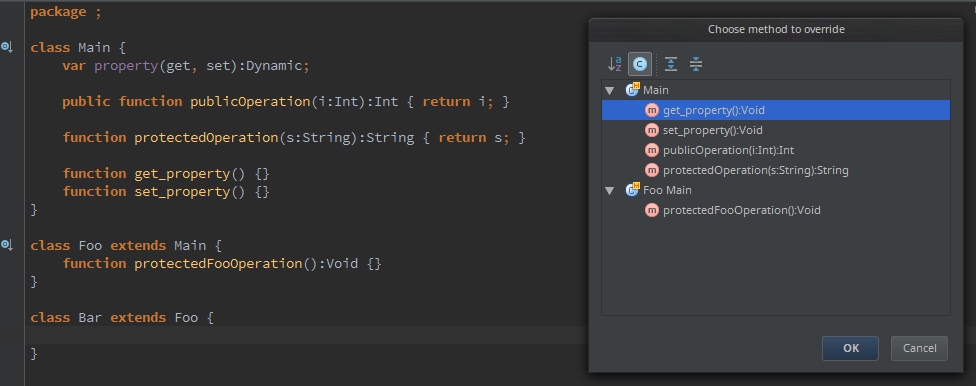 Incorrect “public” modifier when override methods · Issue #439 · HaxeFoundation/intellij-haxe ...