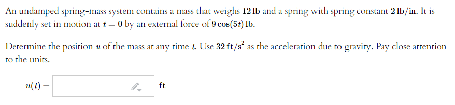 Solved An undamped spring-mass system contains a mass that | Chegg.com