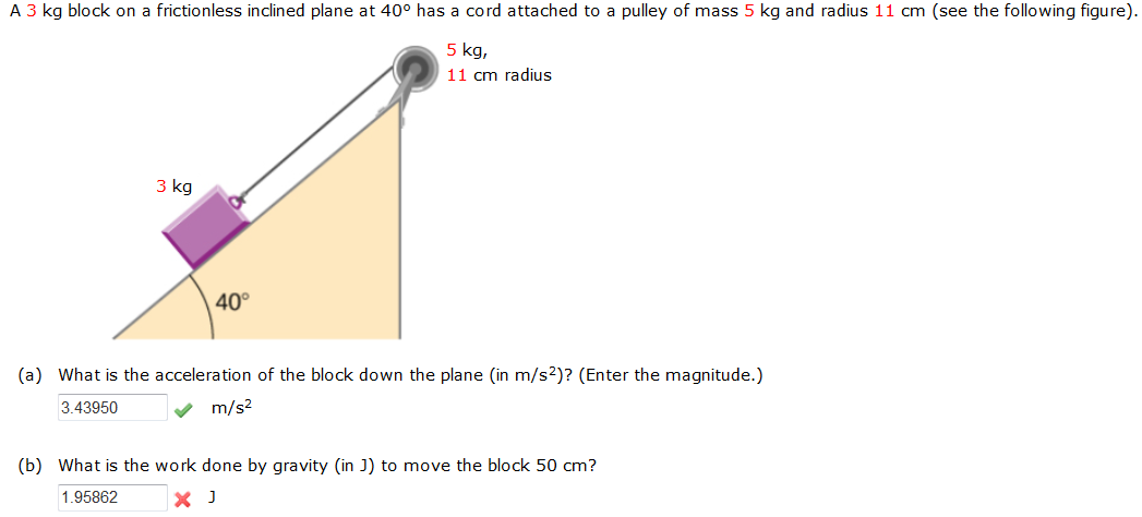 Solved A 3 kg block on a frictionless inclined plane at 40° | Chegg.com