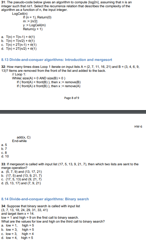 31: The pseudo-code below gives an algorithm to | Chegg.com