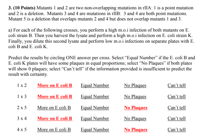 3. (10 Points) Mutants 1 and 2 are two | Chegg.com