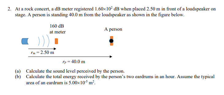 Solved 2. At a rock concert, a dB meter registered 1.60x102 | Chegg.com
