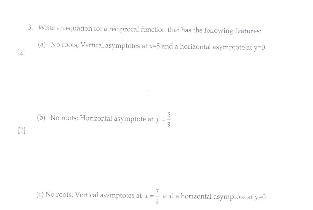 Solved Write an equation for a reciprocal function that has | Chegg.com