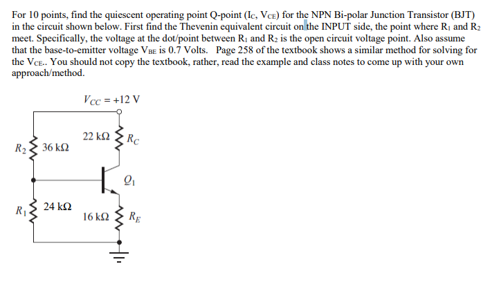 Solved For 10 points, find the quiescent operating point | Chegg.com