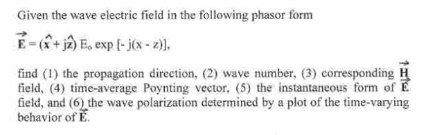 Solved Given the wave electric field in the following phasor | Chegg.com