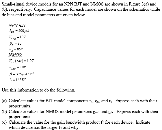 Small-signal device models for an NPN BJT and NMOS | Chegg.com