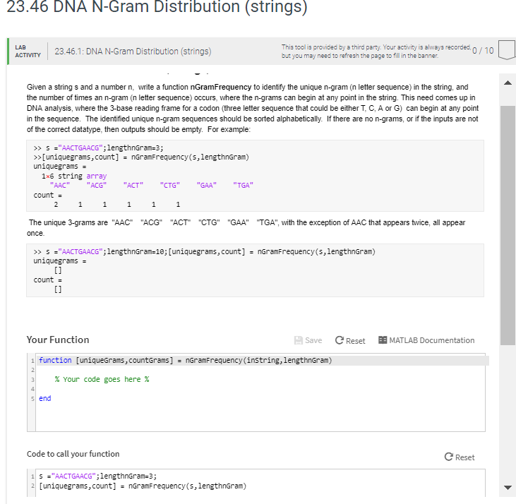 Solved 23.46 DNA N-Gram Distribution (strings) This tool is | Chegg.com