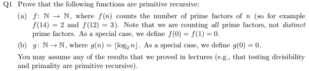 Q1 Prove that the following functions are primitive | Chegg.com