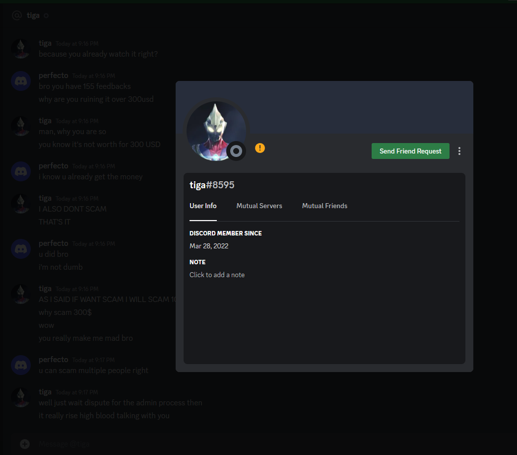 Scammed for $334 by @tigaboost - EpicNPC