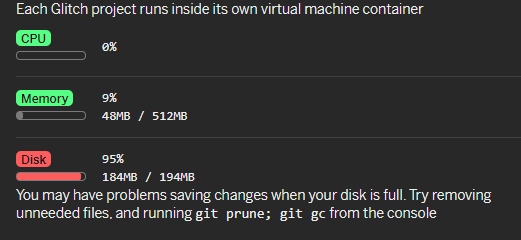 Full disk error - Glitch Help - Glitch Community Forum