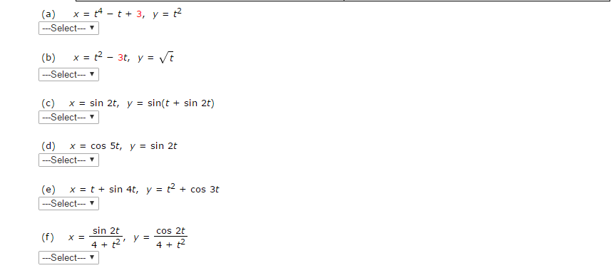 Solved Match the graphs with their parametric | Chegg.com