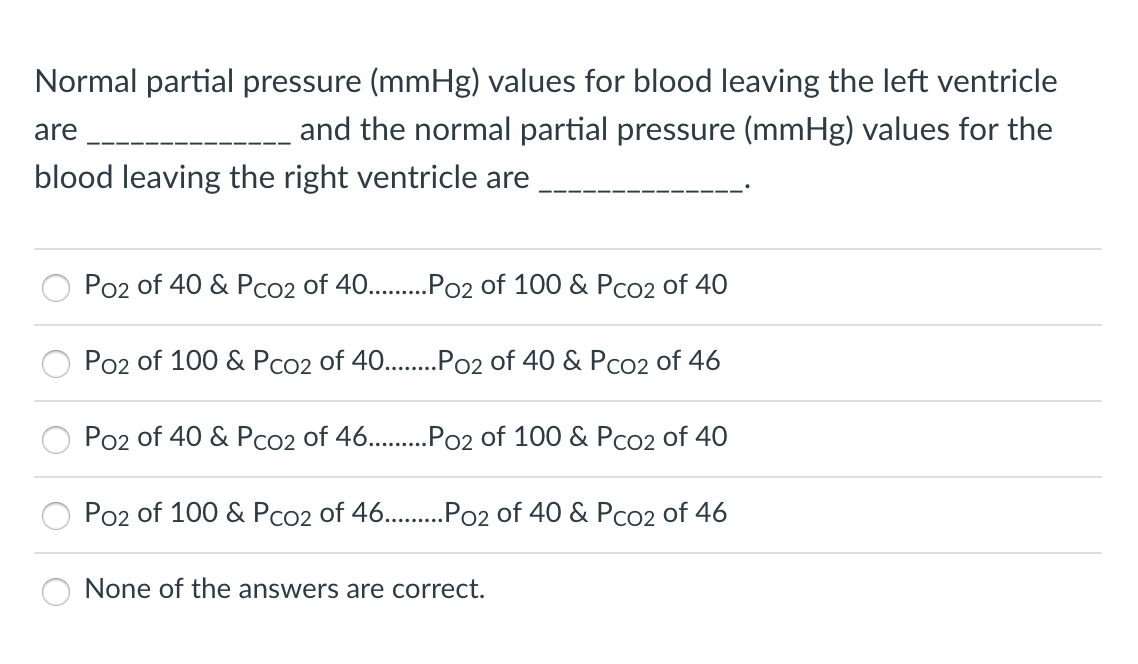 Solved Normal partial pressure (mmHg) values for blood | Chegg.com
