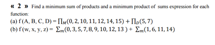 Solved Find a minimum sum of products and a minimum product | Chegg.com