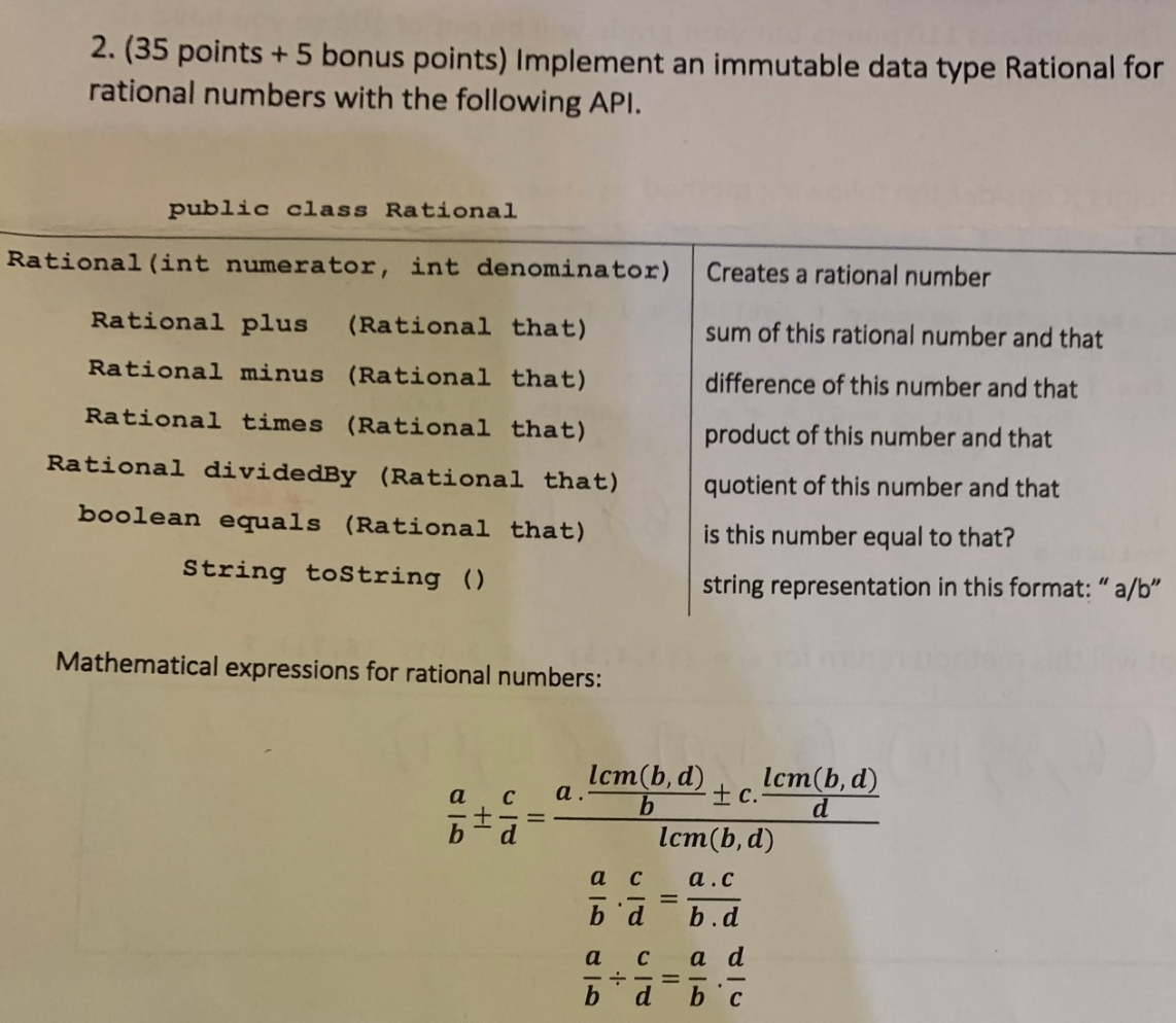 Solved 2. (35 points +5 bonus points) Implement an immutable | Chegg.com