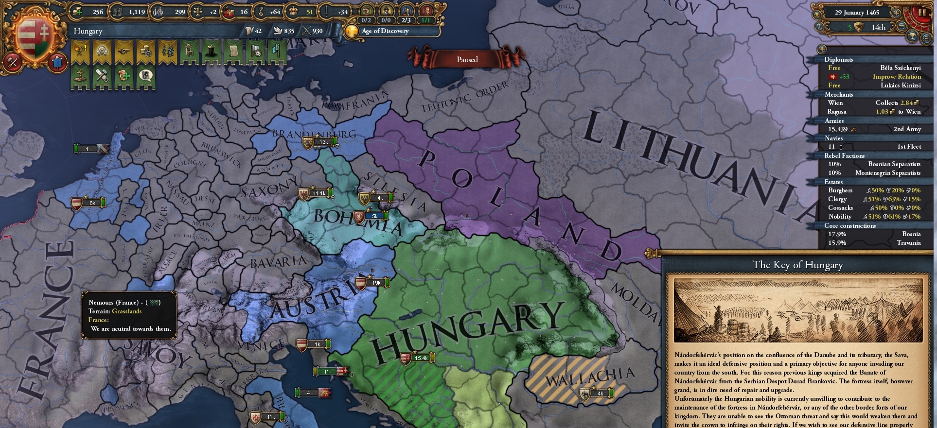 Trying out Hungary, for the diet in 1445, Take the Hunyadi or von ...