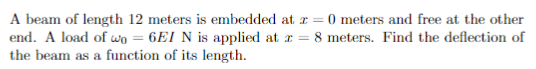 Solved A beam of length 12 meters is embedded ateters and | Chegg.com