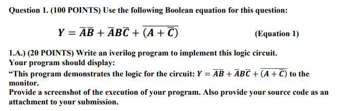 Question 1. (100 POINTS) Use the following Boolean | Chegg.com