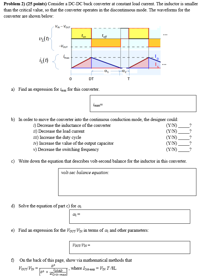 Solved Problem 2) (25 points) Consider a DC-DC buck | Chegg.com