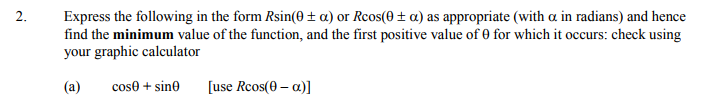 How do I find the minimum of the function Rcos(x-a)? - The Student Room