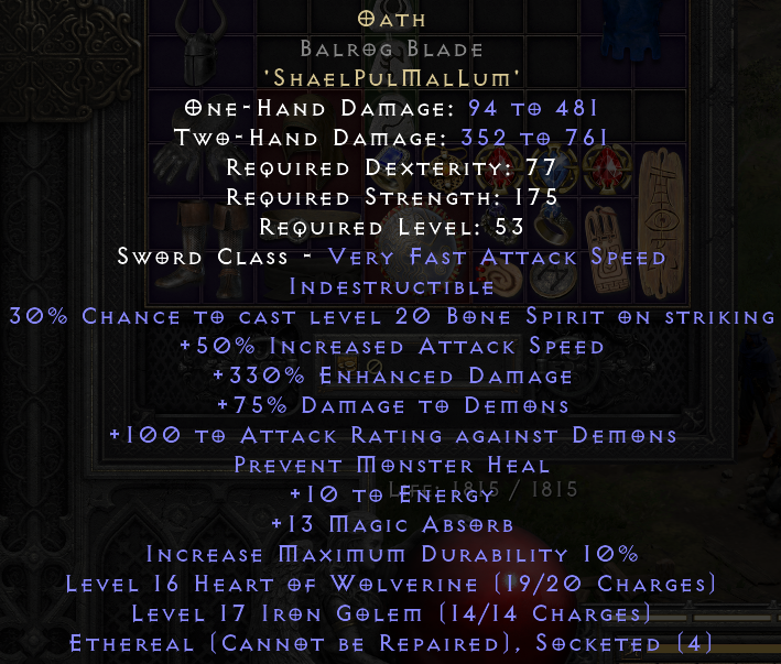 O Eth Oath 340%ed 330%ed Balrog Blade - Topic - d2jsp