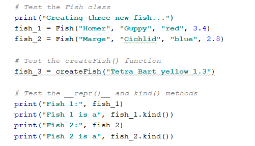 Solved 1. Start by completing the Fish class, which wll | Chegg.com
