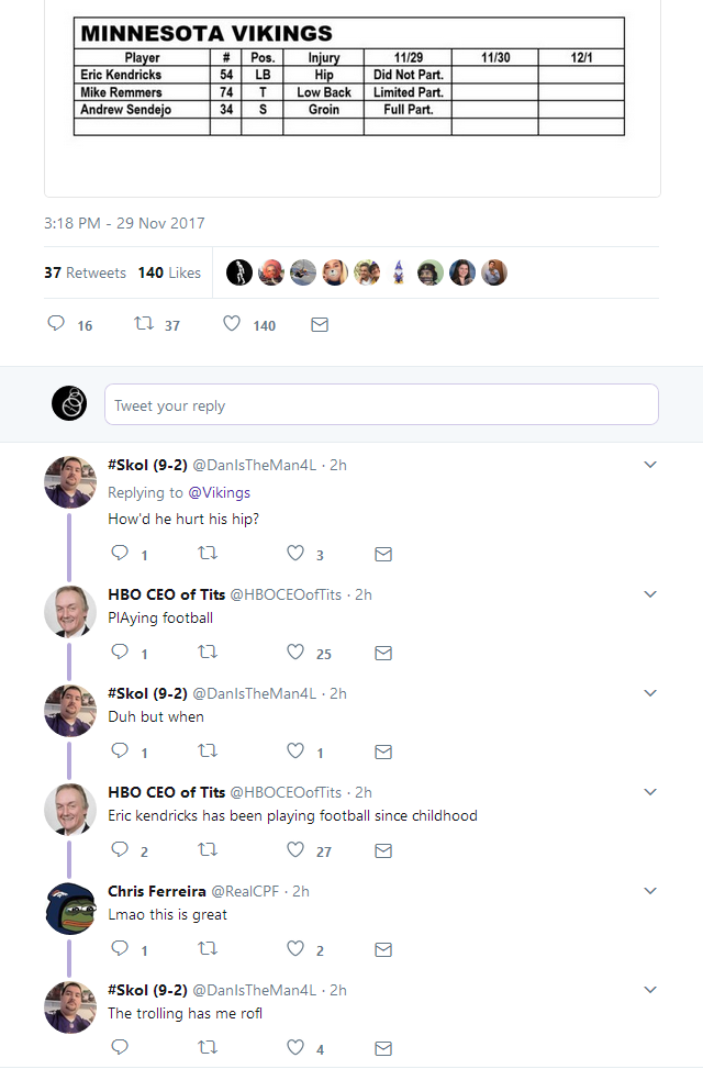 This is one hell of a twitter convo from todays injury report : r ...