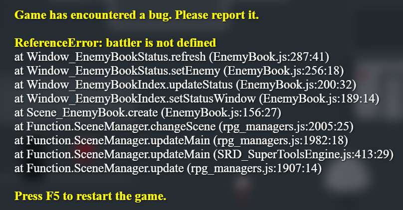 MV - Compatibility Issue with Yanfly's Animated SV Battlers and Yoji Ojima's EnemyBook Plugin ...