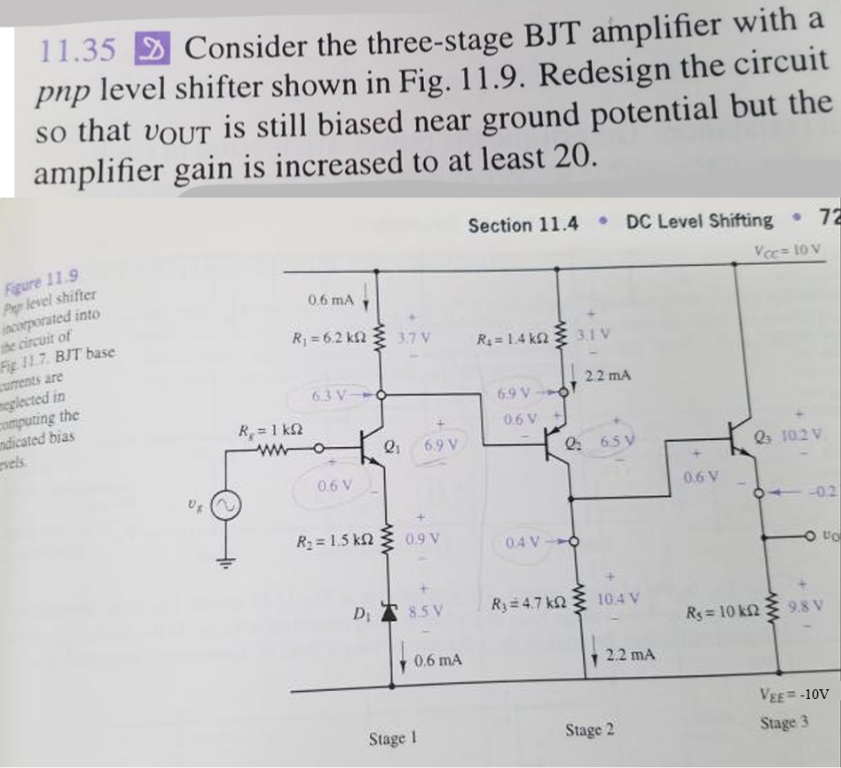 Solved 11.35 Consider the three-stage BJT amplifier with a | Chegg.com