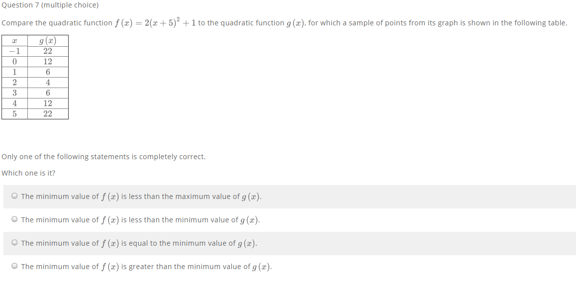 Solved Question 7 (multiple choice) Compare the quadratic | Chegg.com