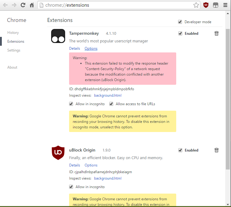 uBlock causes "Extension Error" in TamperMonkey's user script via CSP ...