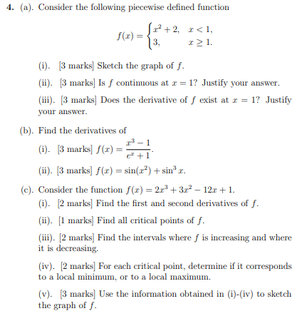 Solved 4. (a). Consider the following piecewise defined | Chegg.com