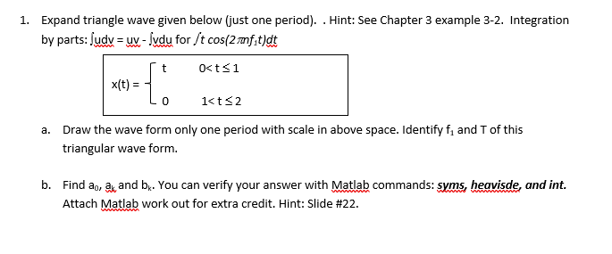 Solved 1. Expand triangle wave given below (just one period) | Chegg.com