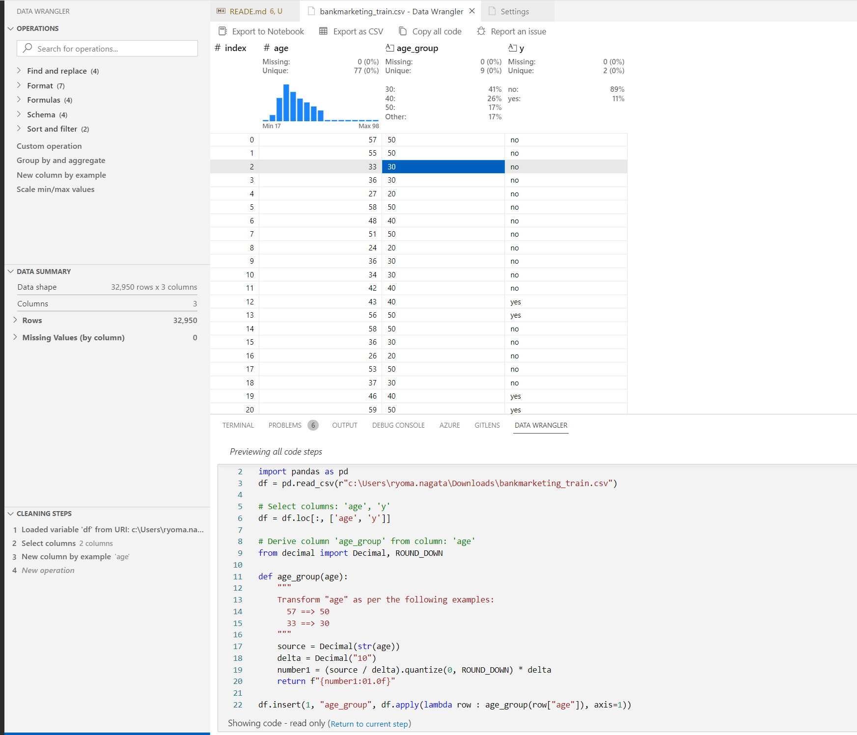 Data Wrangler for VSCode を試してみる #pandas - Qiita