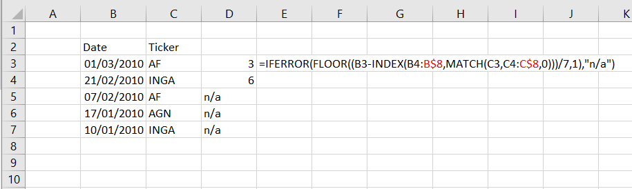How to calculate the number of weeks between 2 similar values? : r/excel