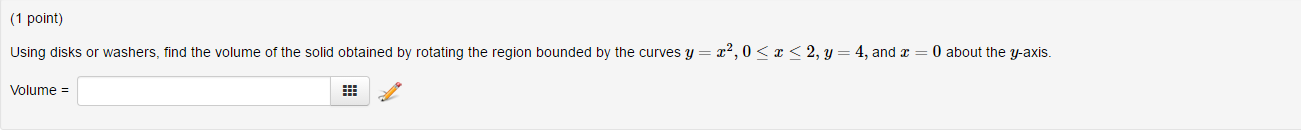 Solved Using disks or washers, find the volume of the solid | Chegg.com