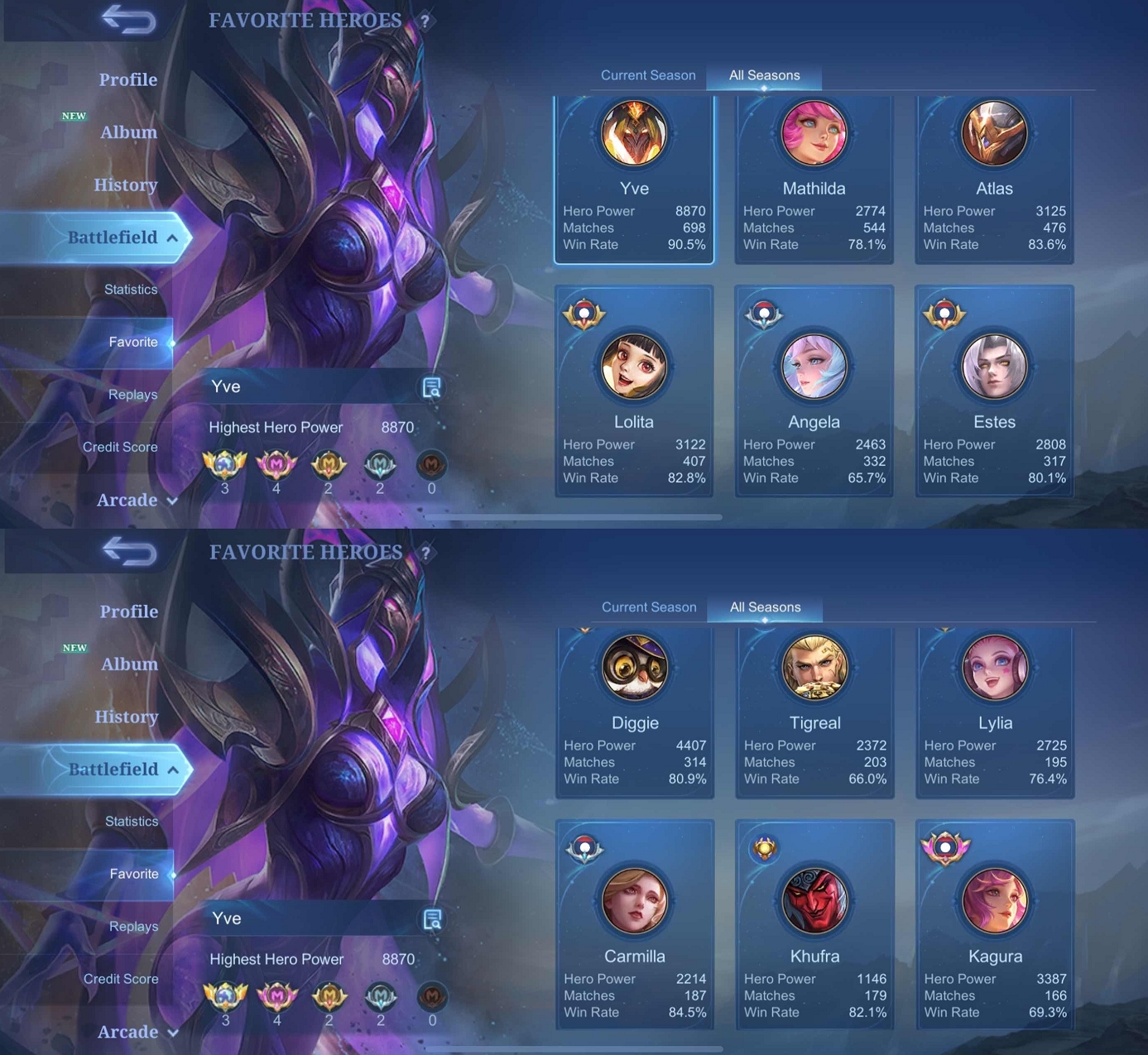 Selling - Whaled MLBB Account with 600+ limited & rare skins , 90% ...