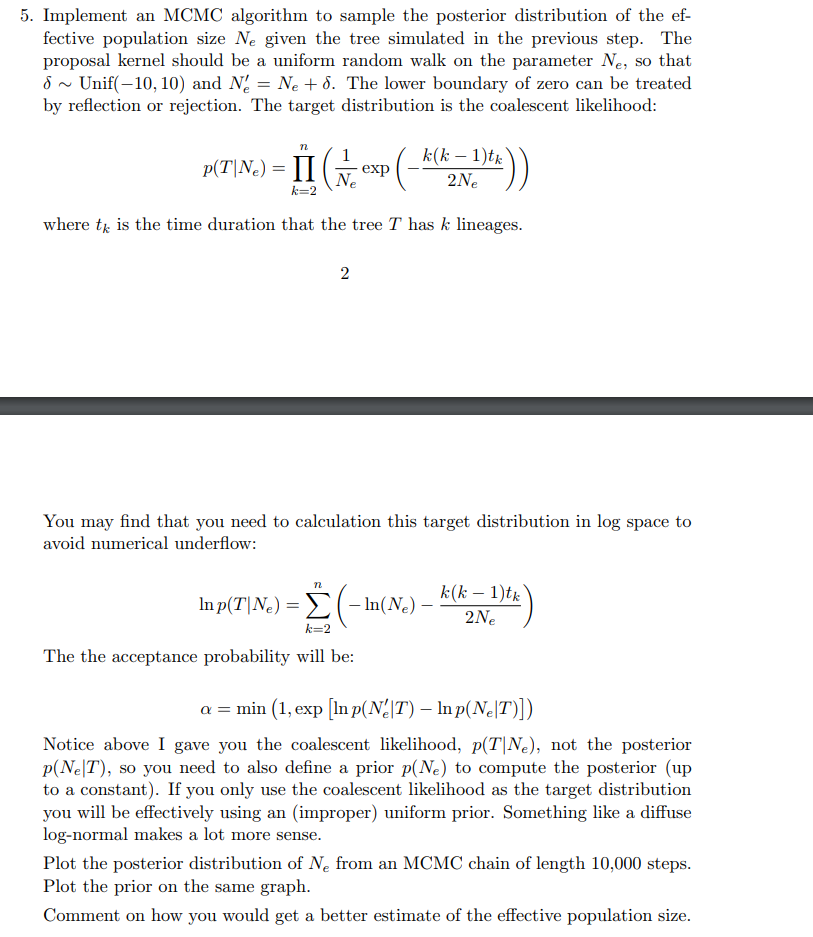 5 Implement An Mcmc Algorithm To Sample The