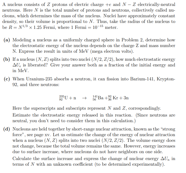 Solved A nucleus consists of Z protons of electric charge te | Chegg.com