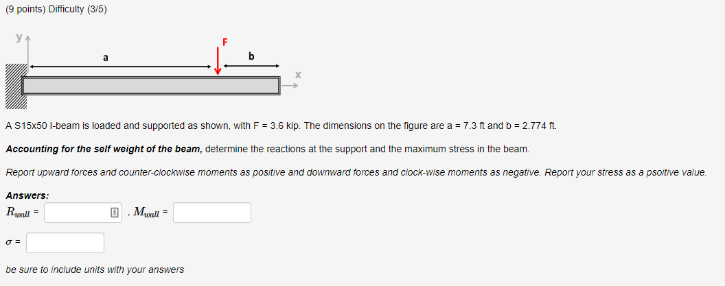 Solved (9 points) Difficulty (3/5) A S15x50 I-beam is loaded | Chegg.com